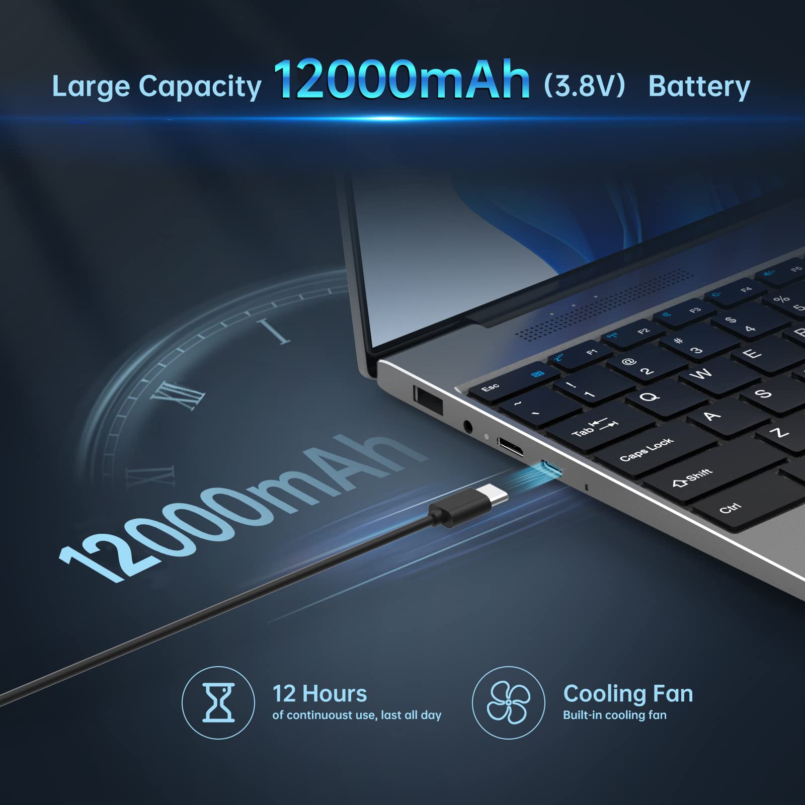 ALLDOCUBE 13.5” Laptop Windows 11, Laptop 12GB Ram 256GB SSD, 3000x2000 3K Display, Intel Celeron N5100, Quad Core, with Cooling Fan, HDMI