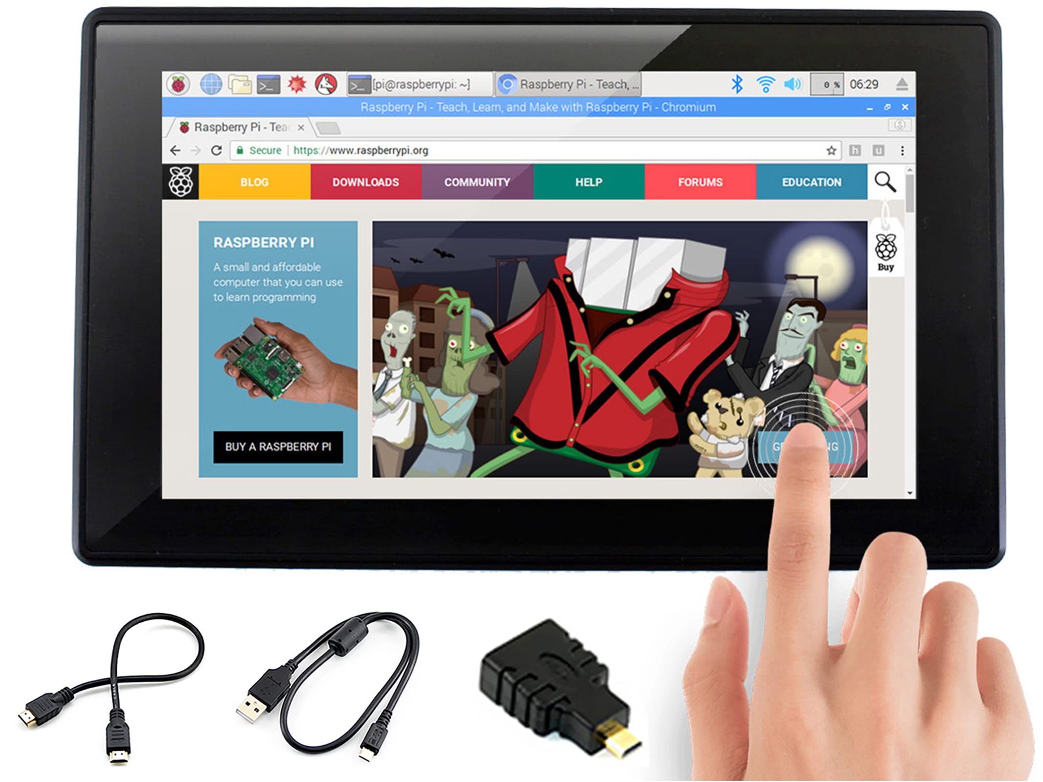 7inch HDMI LCD (H) (with case) Capacitive Touch Screen 1024x600 IPS Display Monitor with Toughened Glass Cover Support All Raspberry Pi 4B/3B+/3B/2B/Zero/Jetson Nano/Banana Pi/Windows 10/8/7