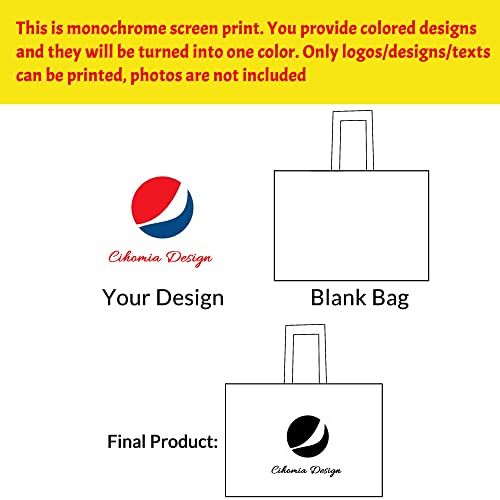 Cihomia 100PCS Custom Non-woven Bags Tote Gift LogoTravel Kitchen Shopping Reusable Grocery Bag with Handle (one color, horizontal)