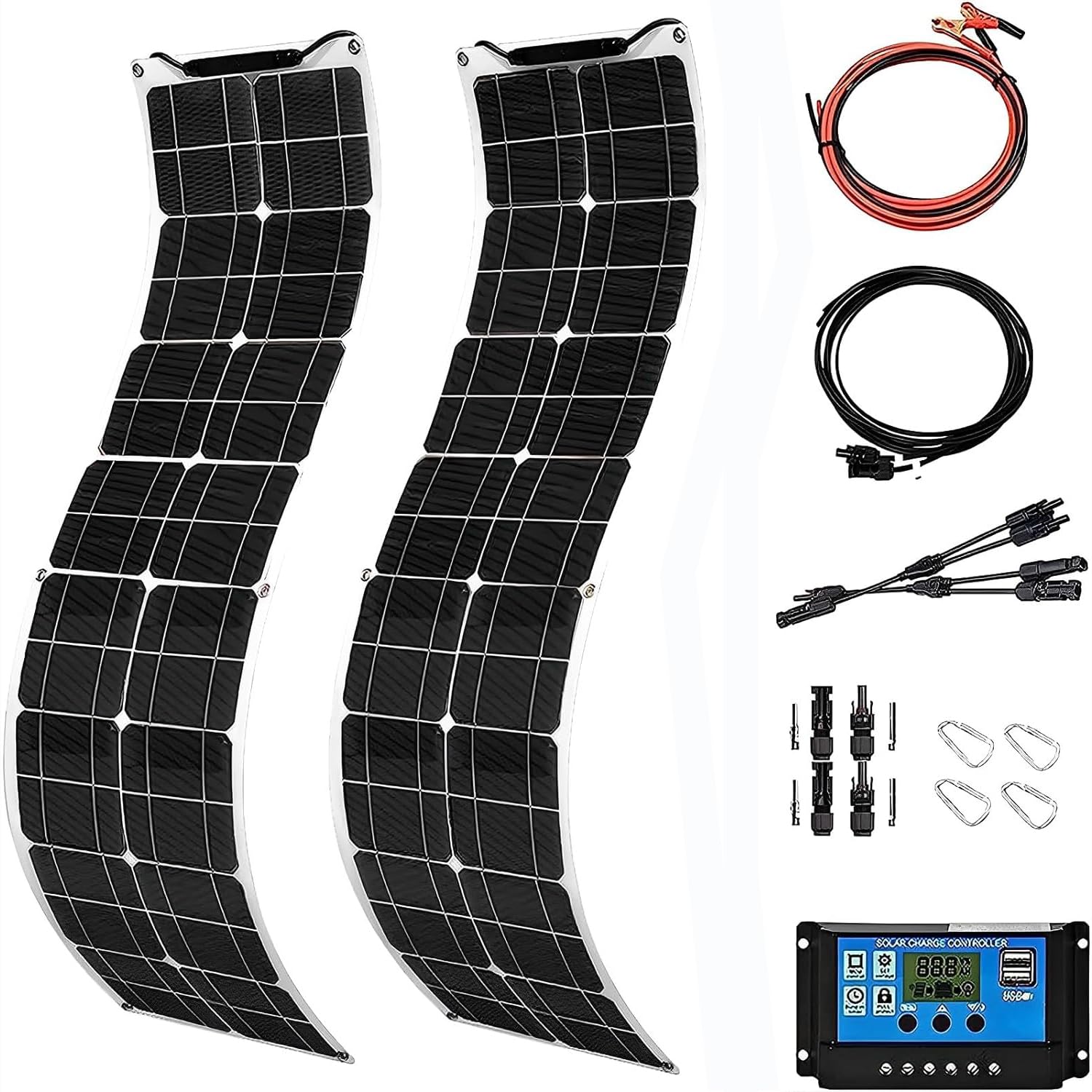 600 Watt Solar Panel Kit, with Charge Controller(40A) 2pcs 300 Watt Flexible Monocrystalline Solar Panel kit Photovoltaic Module for 12-24V Battery Charging Car Battery Camper RV Yacht Battery