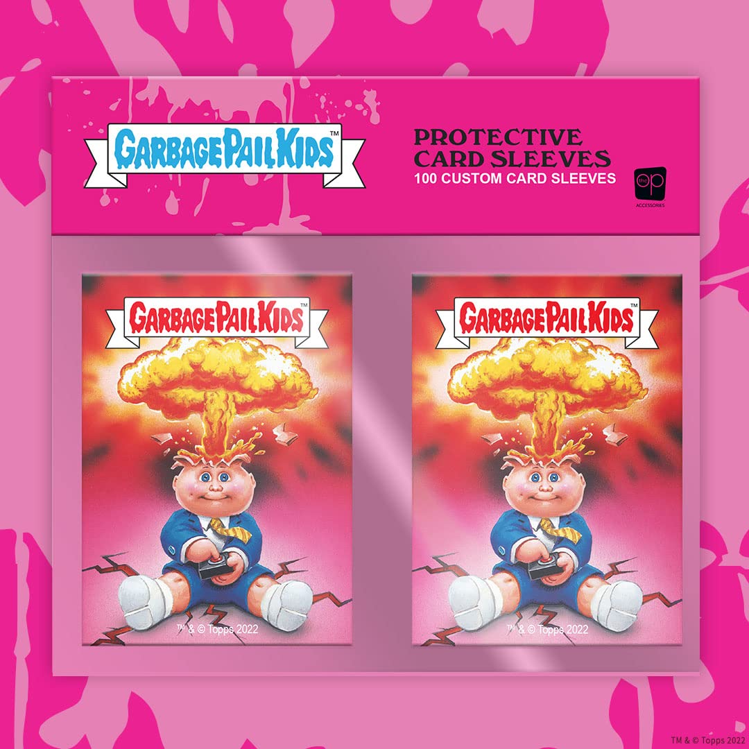 Garbage Pail Kids Premium Card Sleeves | 100 Card Protector Sleeves | 64mm x 89mm Sleeves Fit Standard Size Playing Cards & Collector Cards | Card Sleeve Back Artwork Featuring Adam Bomb Character