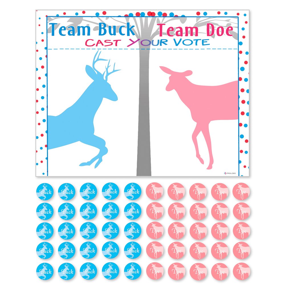 PROLOSO Baby Shower Gender Reveal Voting Board Team with Pink & Blue Stickers (Buck or Doe)
