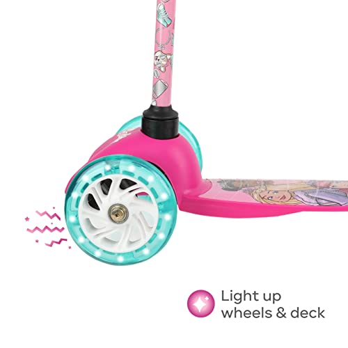 Barbie Self Balancing Kick Scooter with Light Up Wheels, Extra Wide Deck, 3 Wheel Platform, Foot Activated Brake, 75 lbs Limit, Kids & Toddlers Girls or Boys, for Ages 3 and Up