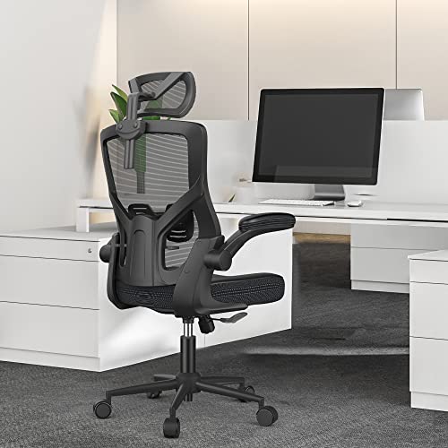 π―πΆπ΄π¬ πΆπππ°πͺπ¬ πͺπ―π¨π°πΉ, Ergonomic Mesh Desk Chair, High Back Computer Chair- Adjustable Headrest with Flip-Up Arms, Lumbar Support, Swivel Executive Task Chair (Modern, Black)