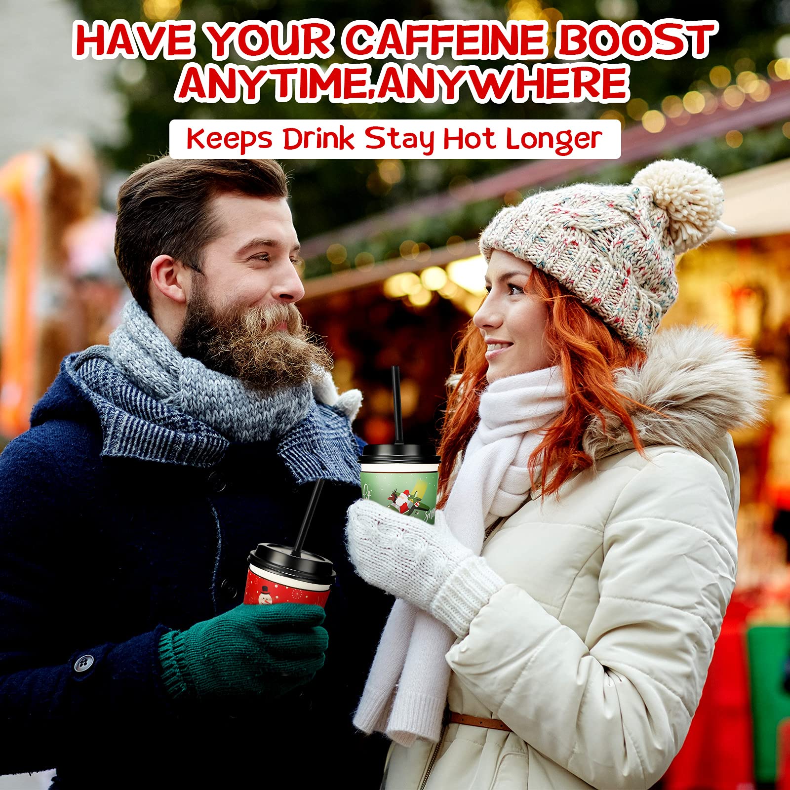 40 Pieces Christmas Coffee Cup Tea Cup Sleeves Disposable Paper Cup Sleeves with 5 Custom Xmas Designs for Christmas Hot Chocolate, Coffee, Cocoa, Tea or Cold Beverage, Fits 12 oz to 16 oz