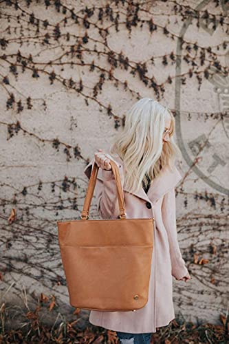Little Unicorn Citywalk Tote β Diaper, Work, Travel Bag with Changing Pad - Premium Vegan Leather β 6 Interior Pockets β Wipes Clean Inside & Out (Cognac)