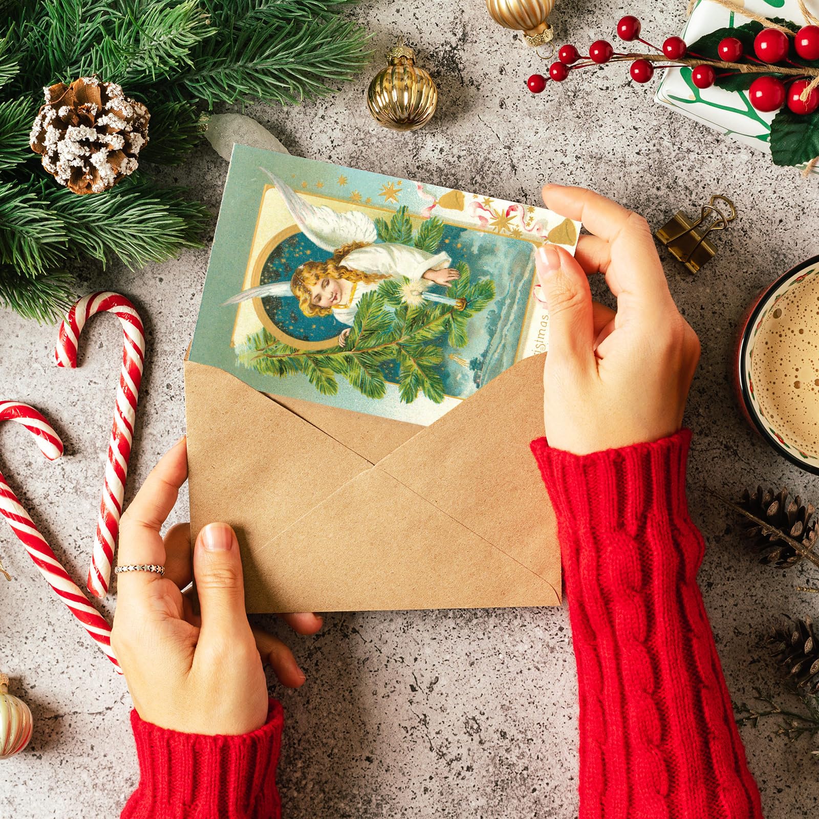 AnyDesign 36 Pack Christmas Greeting Cards Holy Angel Note Cards with Envelopes Stickers Watercolor Xmas Blank Cards, 4 x 6 Inch