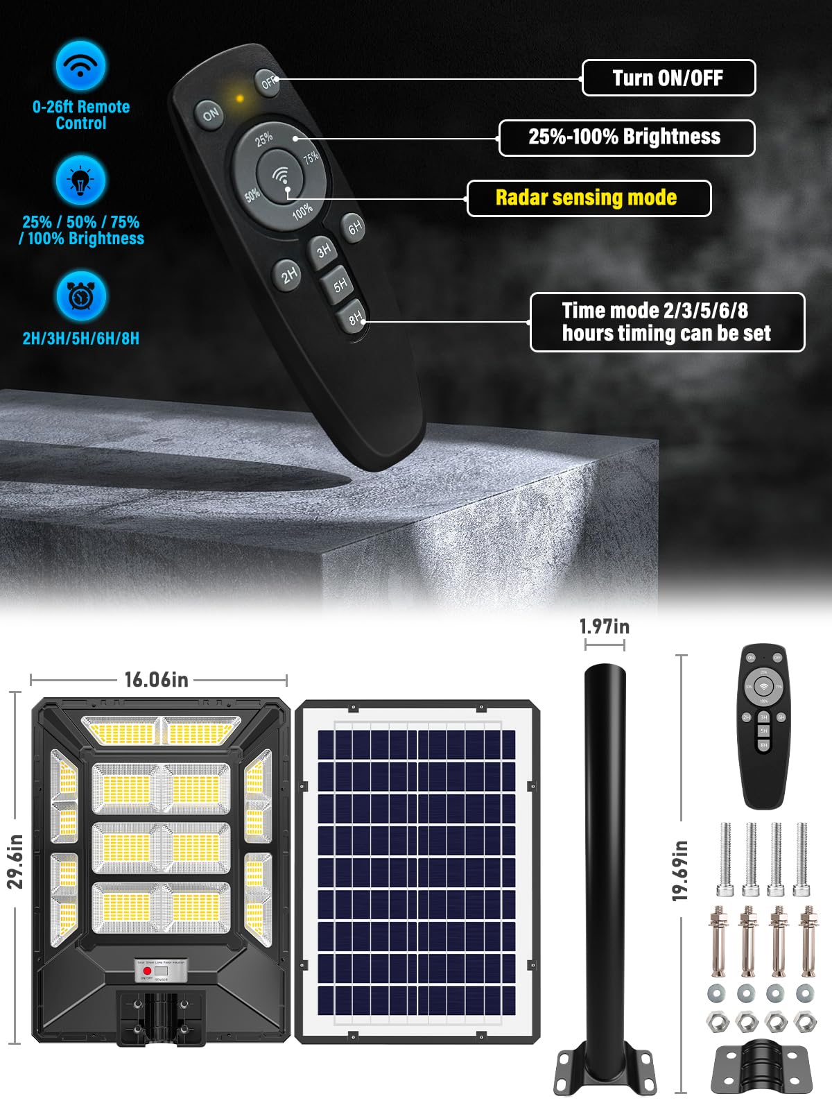 VENSSTNOR 3200W Solar Street Lights Outdoor - 6500K Wide Angle Solar Light with Motion Sensor, IP67 Waterproof Solar Parking Lot Lights Dusk to Dawn with Remote for Street Yard Garden