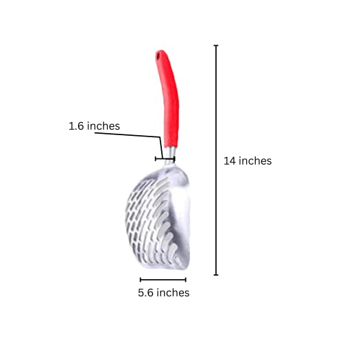 SunGrow Rabbit, Ferret & Cat Litter Scoop, Aluminum Pet Poop Shovel with Rubber Red Handle, Large Party Ice Scooper