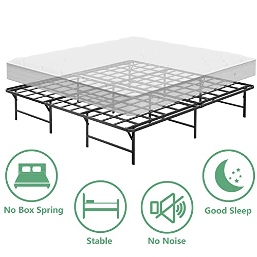 ZIYOO Full Size Folding Bed Frame, 16 Inch High, Heavy Duty 2500 lbs Support Mattress Foundation, No Box Spring Needed, Easy Assembly, Noise Free-Black