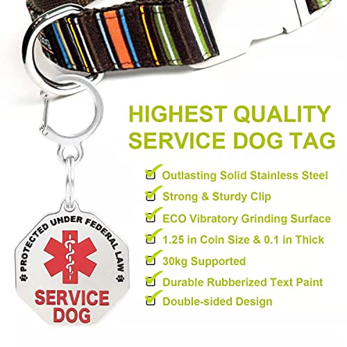 CIREGE Double Sided Service Dog Tag with Red Medical Alert Dog Identification, Service Dog Medallion, Stainless Steel, Stone Polishing Process, Durable, Psychiatric Service Dog Patch with Clip