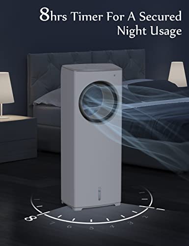 COMFYHOME Bladeless Evaporative Cooler, 3-IN-1 Windowless Portable Air Conditioner, 20ft Remote, 3 Wind Speeds Tower Fan & 8H Timer, 40°Oscillation, 32-INCH Evaporative Air Cooler for Home & Room