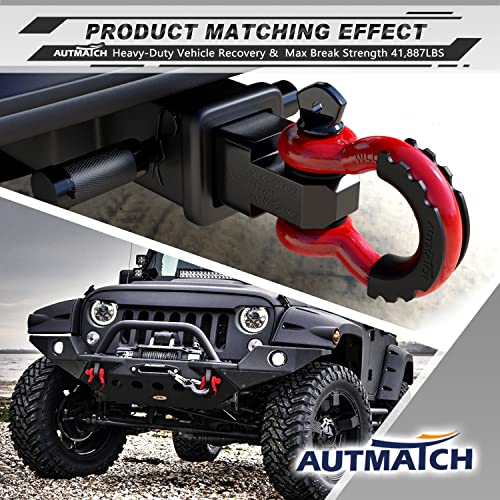 AUTMATCH Shackles 3/4" D Ring Shackle and Shackle Hitch Receiver 2 Inch with 5/8" Trailer Hitch Lock Pin, 45,000 Lbs Break Strength Heavy Duty Receiver Kit for Vehicle, Red