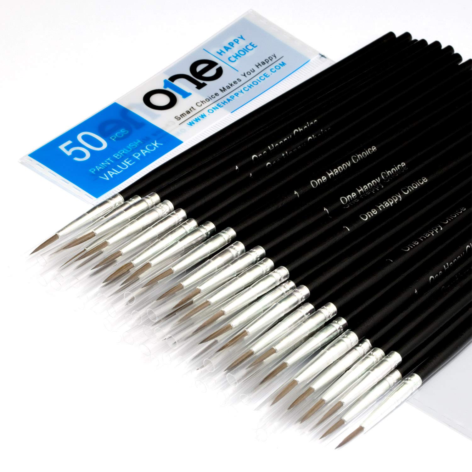 50 Pcs Pack of Synthetic Sable Fine Detail Paint Brushes Set for Miniature, Scale Model, Art Painting in Acrylic, Oil, Watercolor - Pointed Round (Size #1 (Large))