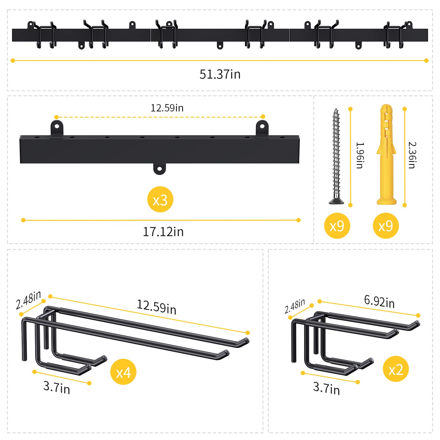 Venkuber Garage Storage, Garden Tool Organizers Wall Mount Broom Holder Shovel Hanger Heavy Duty Shelving Rack Hanging Hooks Power Tool Organization for Yard Shed Basement
