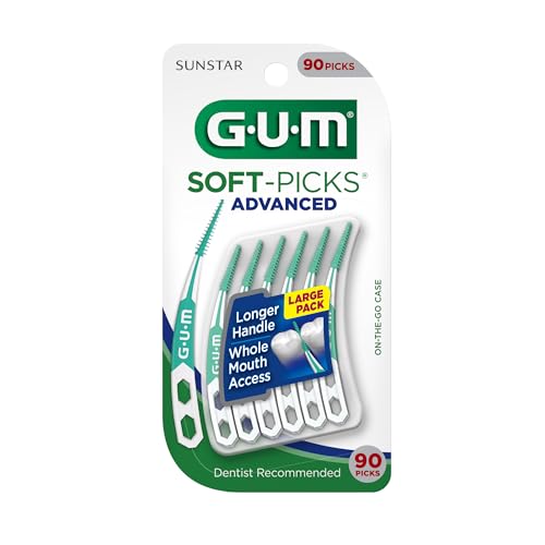 GUM Soft-Picks Advanced, Easy to Use Dental Picks for Teeth Cleaning and Gum Health, Disposable Interdental Brushes with Convenient Carry Case, Dentist Recommended Dental Picks, 90ct