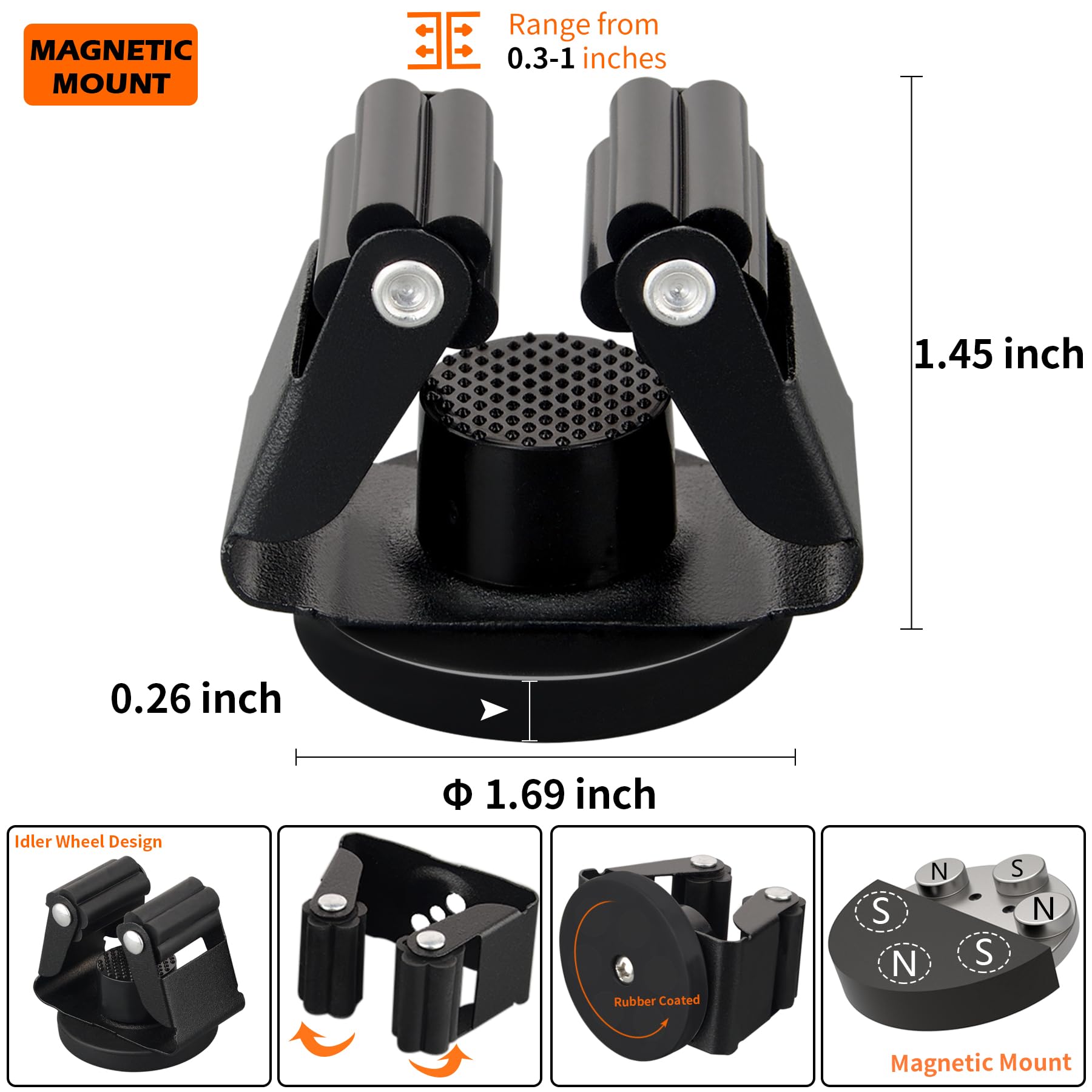 MUTUACTOR Magnetic Mop Broom Holder,4Pack Heavy Duty Magnetic Broom Holder for Cleaning Tools,D1.69β Strong Broom Mop Holder Wall Mount for Garage Kitchen Laundry Work Shop