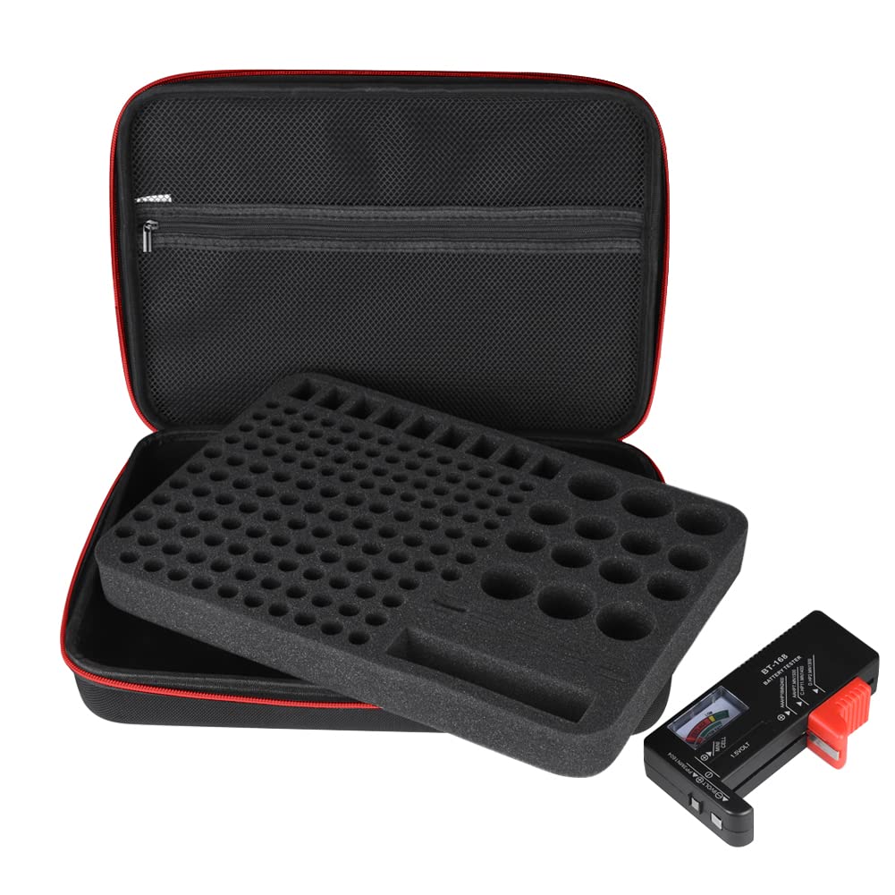 Battery Organizer Storage Box with Tester:Battery Vault Case Fireproof Waterproof Explosionproof Holder Box with Tester BT-168 Checker Carrying Case Container Bag Fit for 200+ Batteries AA AAA C D 9V