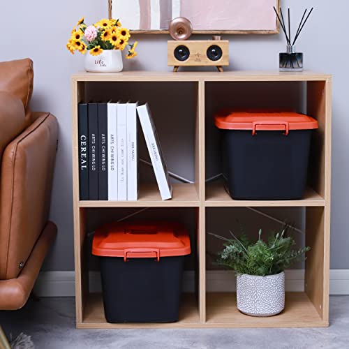 Citylife 17 QT Plastic Storage Bins with Latching Lids Stackable Containers for Organizing Garage Heavy Duty Storage Box with Handle Large Tote, Black/Orange, 4 Packs