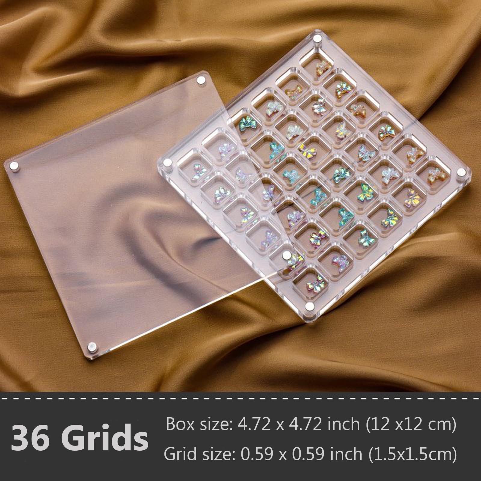 XronSlute Acrylic Magnetic Seashell Display Box,DIY Seashell Display Box,Clear Storage Box for Seashell,Gemstones,Nail,Jewelry (1Pc 36 Grids Small)