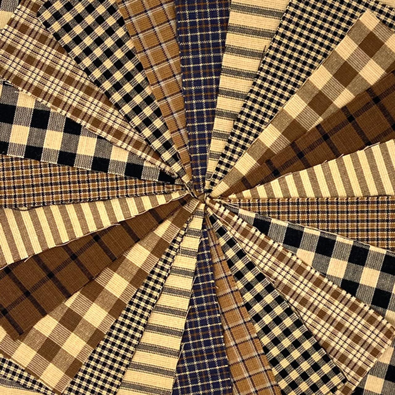 40+ Brown & Black Charm Pack 5 inch Precut Plaid Cotton Homespun Cabin Fabric Squares by JCS