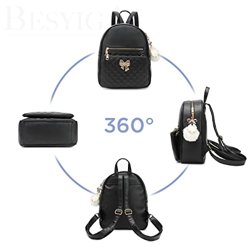 BESYIGA Backpack Purse for Women, Mini Leather Backpack for Women Chain Shoulder Travel Bag with Detachable Handbag, 2 Pieces(Black)