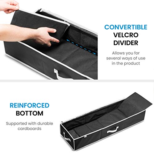 ZOBER Under Bed Shoe Storage Organizer (8 Pairs) Under Bed Storage for Shoes, Customizable Slots for Boots, Clothes Blanket/Comforter Underbed Shoe Storage Containers with Handles (Black)