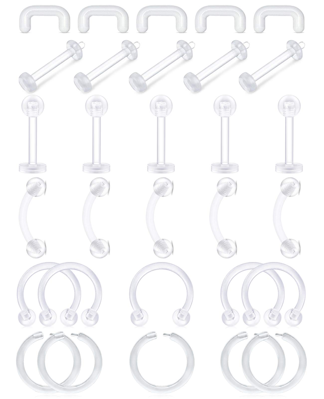 D.Bella 16G Clear Piercing Retainers Flexible Cartilage Helix Daith Rook Tragus Earring Bioflex Plastic Nose Septum Lip Eyebrow Rings