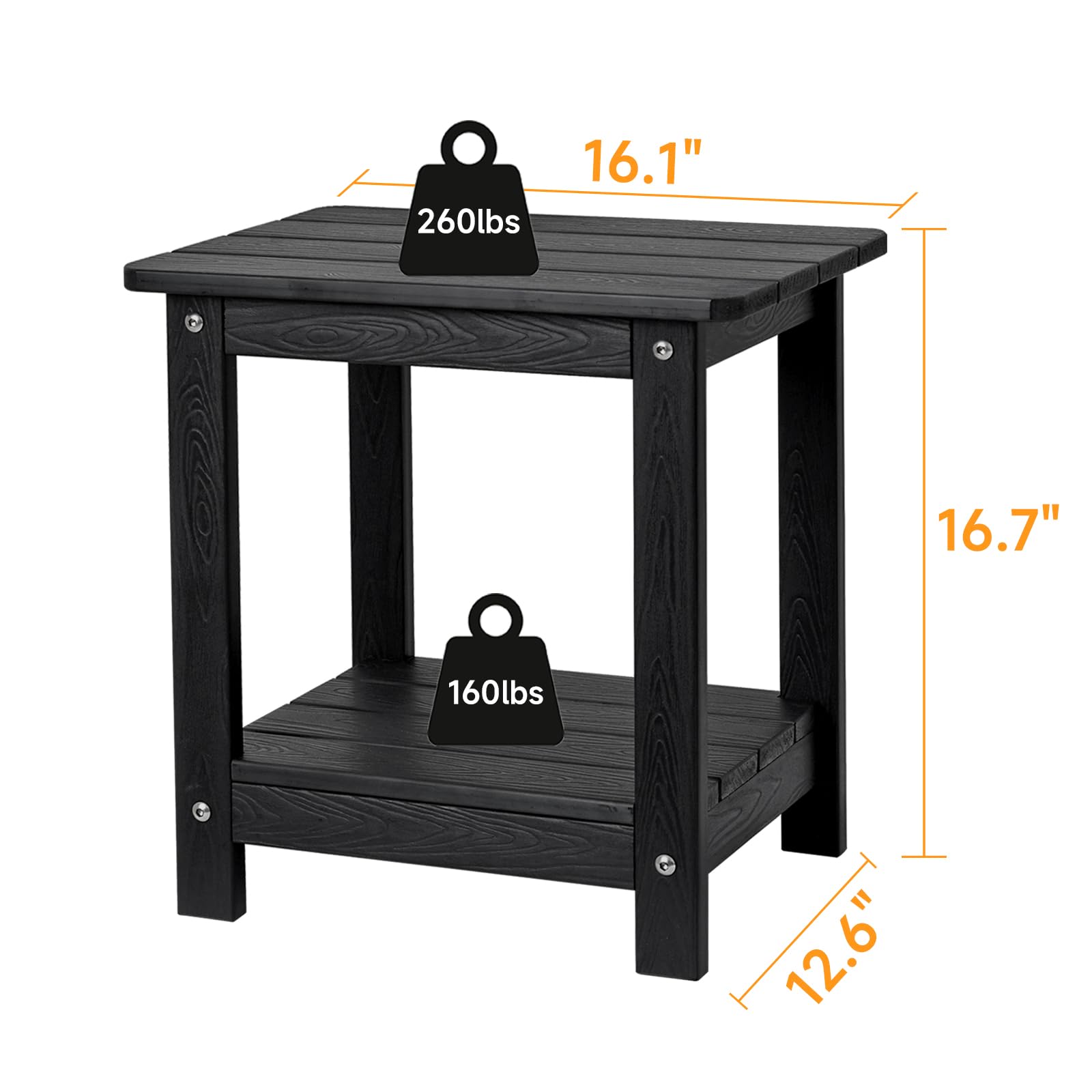 ONBRILL Adirondack Outdoor Side Table, Patio End Table with Storage, HDPS Weather Resistant for Patio, Pool, Porch, Garden, Black