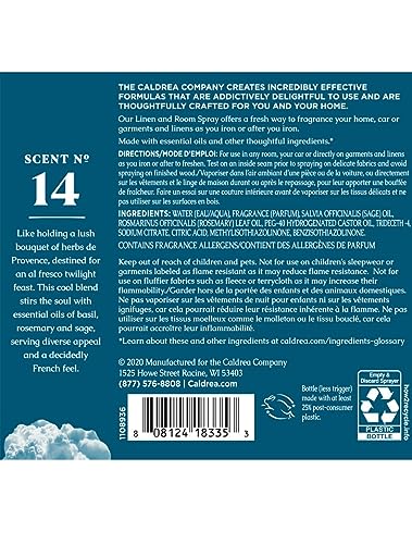 Caldrea Linen and Room Spray Air Freshener, Made with Essential Oils, Plant-Derived and Other Thoughtfully Chosen Ingredients, Basil Blue Sage, 16 Fl Oz (Pack of 2)