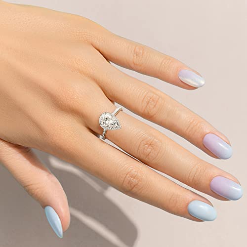 ABSOLUTE Pear Shaped 1.8 Ct CZ Engagement Rings for Women Cubic Zirconia Promise Ring For Her S925 Sterling Silver Rings Platinum Plated #Size #7