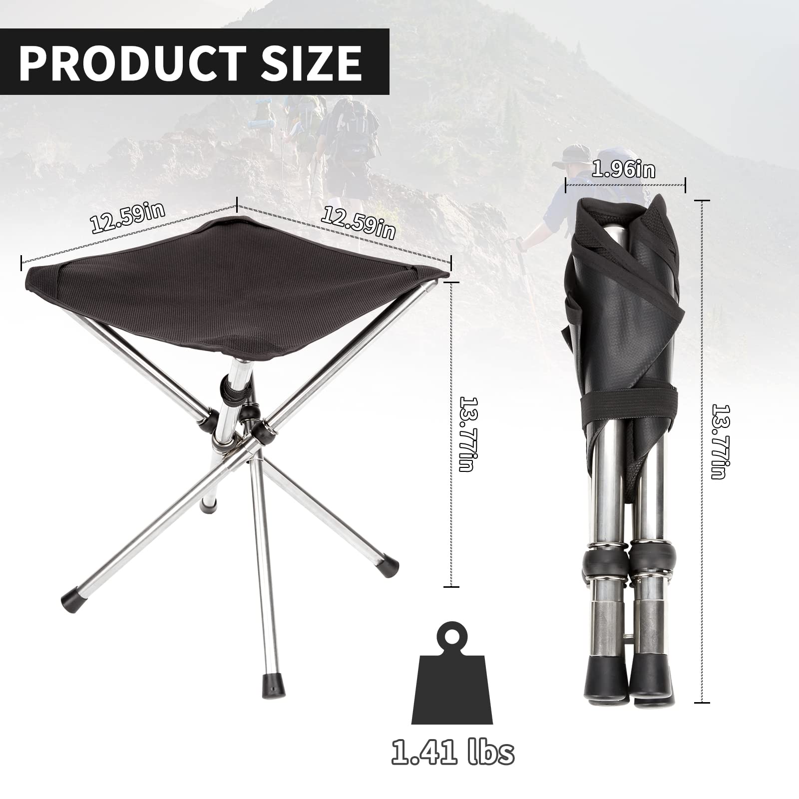 Acelane Folding Camping Stool, Stainless Steel Compact Lightweight Folding Stool for Camping Backpacking Hiking Fishing Barbecue Outdoor, with Carry Bag