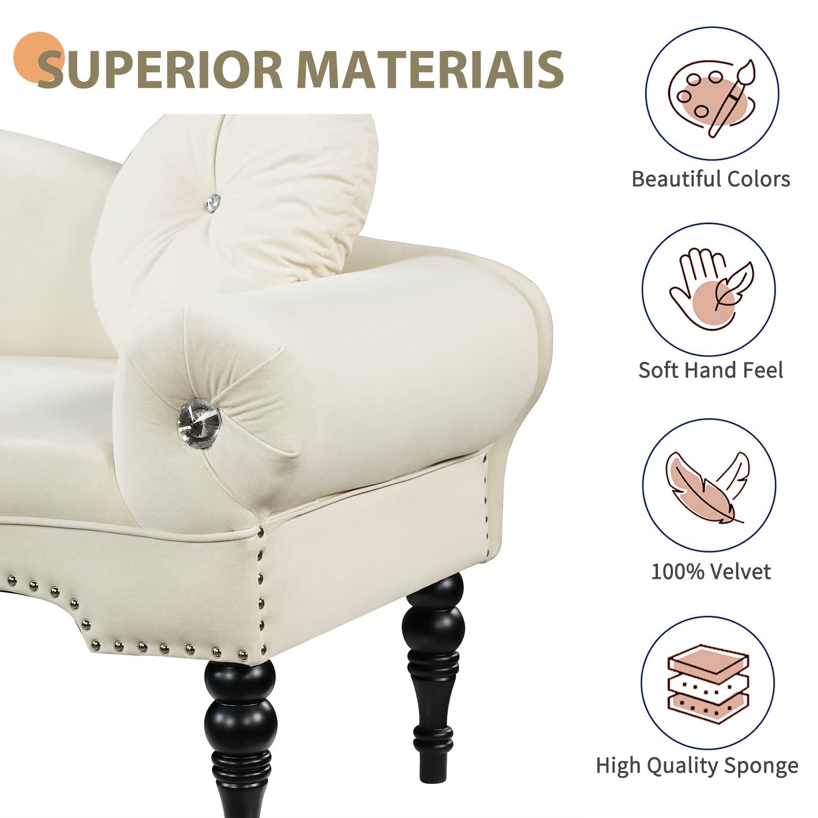 CALABASH 2 Seater Couch for Small Spaces,54”Modern Velvet Loveseat Sofa Settee Accent Bedside Entryway Window Bench for Living Room Bedroom Apartment(Beige)