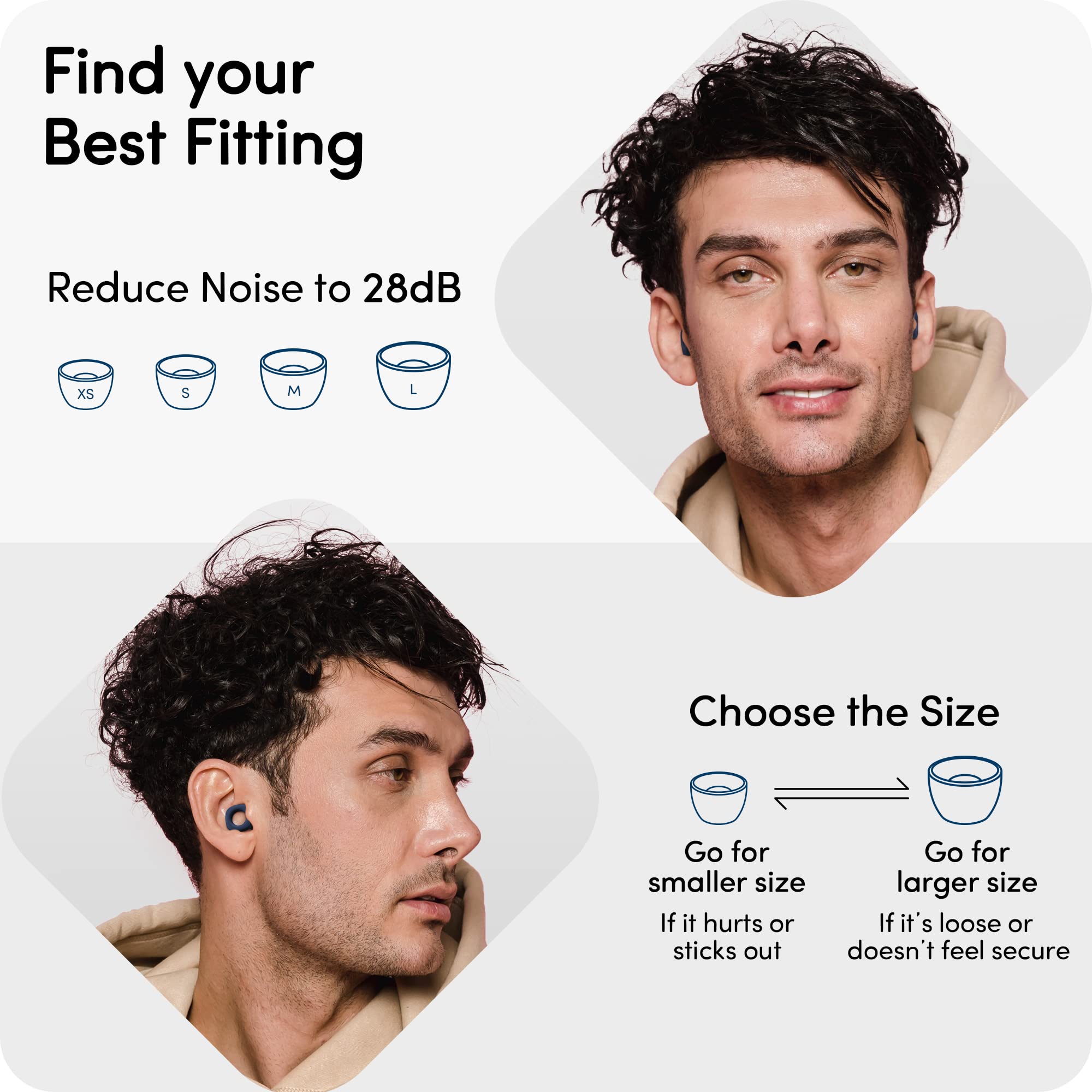 Audree Soft Ear Plugs for Noise Reduction, Reusable Flexible Earplugs for Sleep, Travelling, Focus, Study & Noise Sensitivity, 28dB Noise Cancelling, 8 Silicone Ear Tips in XS/S/M/L, Blue