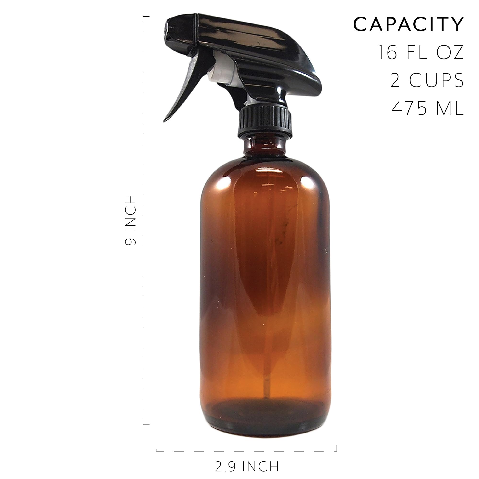 Cornucopia Brands 16oz Amber Glass Spray Bottles (6-Pack), Boston Round Bottles W/Heavy Duty Mist and Stream Sprayers