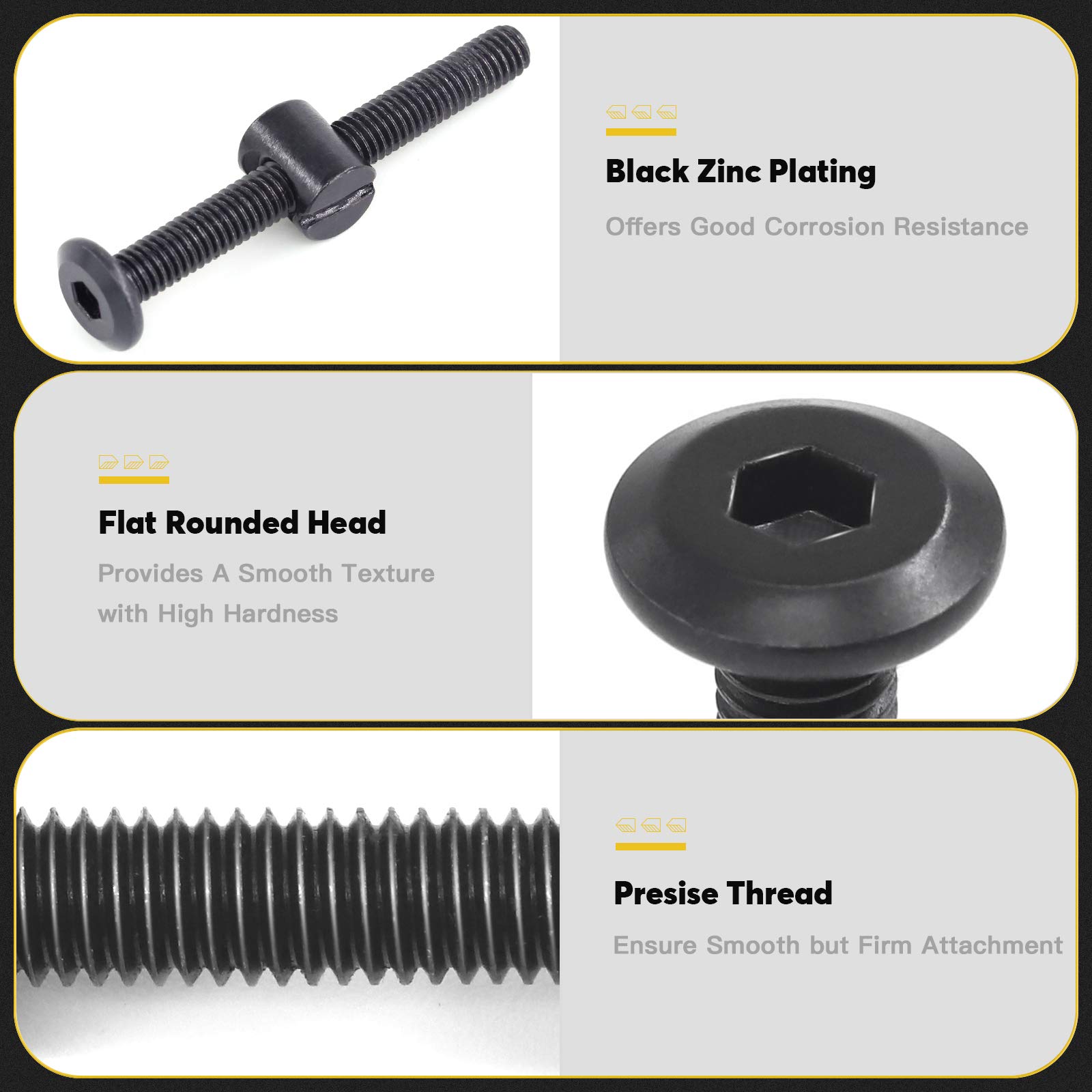 Mardatt M6 x 55mm 24PCS (12 Sets) Black Zinc Plated Hex Socket Cap Bolts Crib Bolts and Barrel Nuts Cross Dowel Replacement for Crib Cots Beds Chair Table Desk Furniture