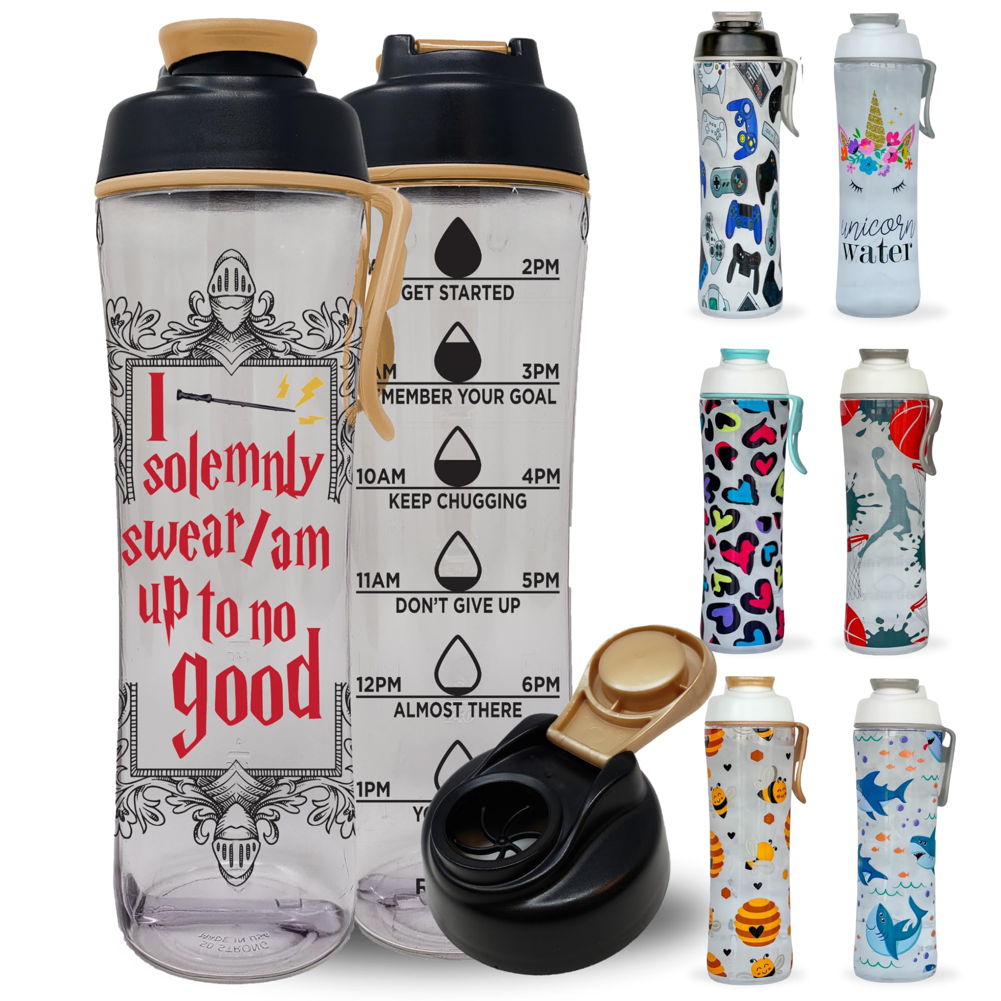 50 Strong BPA-Free Kids Water Bottles with Hourly Time Markers, Chug Cap & Carry Loop | 24 oz Tritan Resuable Bottle for School | Fits in Most Backpack Pockets | Made in USA