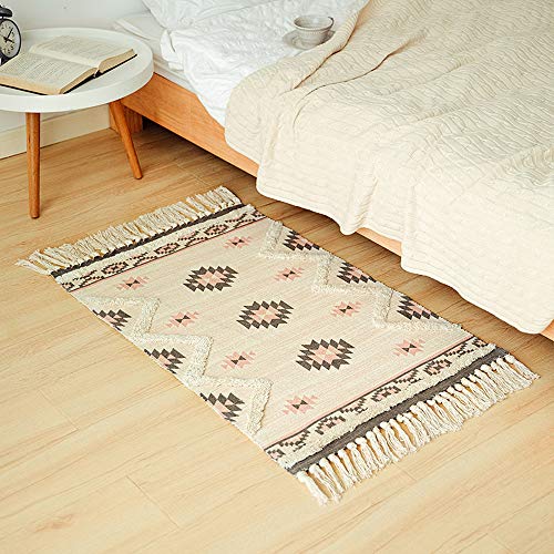 Wolala Home Print Tufted Rug Mat Boho Geometric Tassels Throw Area Rugs Machine Washable Fringe with Non-Slip Mat for Bathroom,Bedroom,Living Room,Laundry Room Kitchen Rug,Doormat (2'x3')