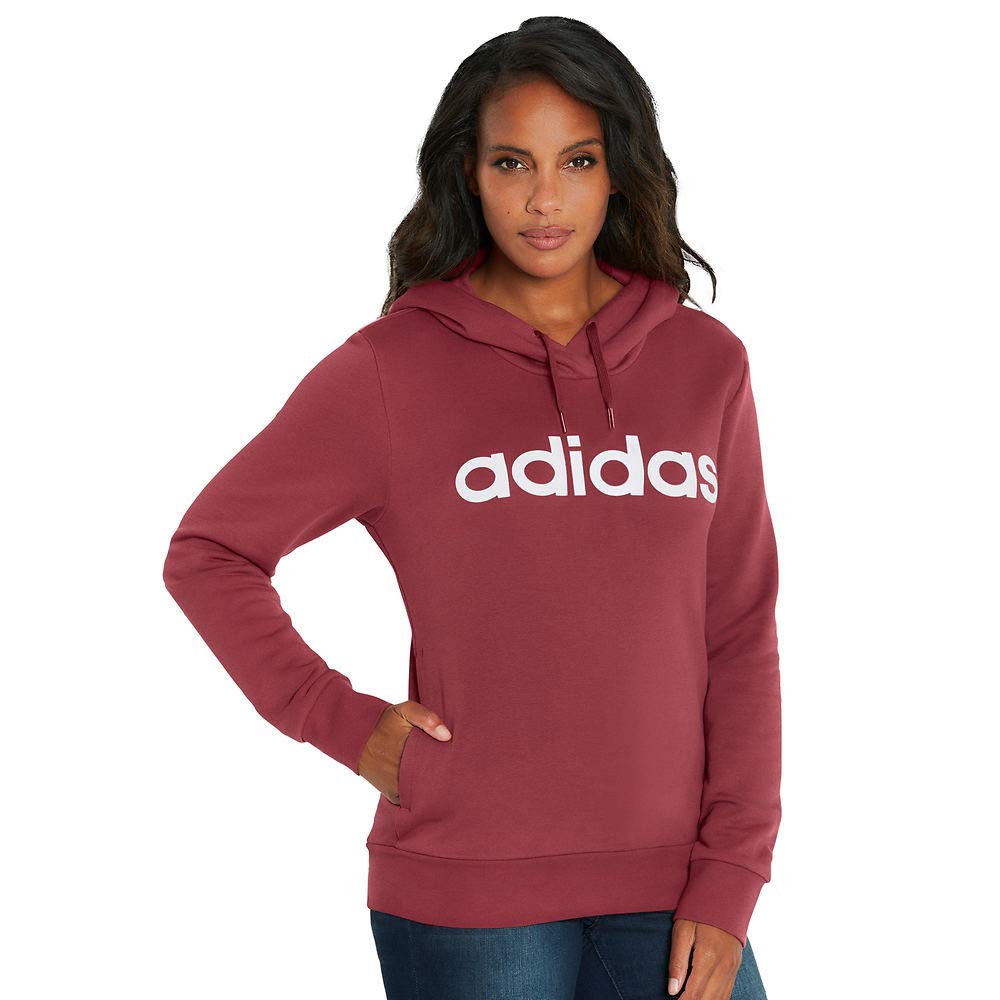 adidas Female Essentials Linear Overhead Fleece Hoodie,Legacy Red/White,1X