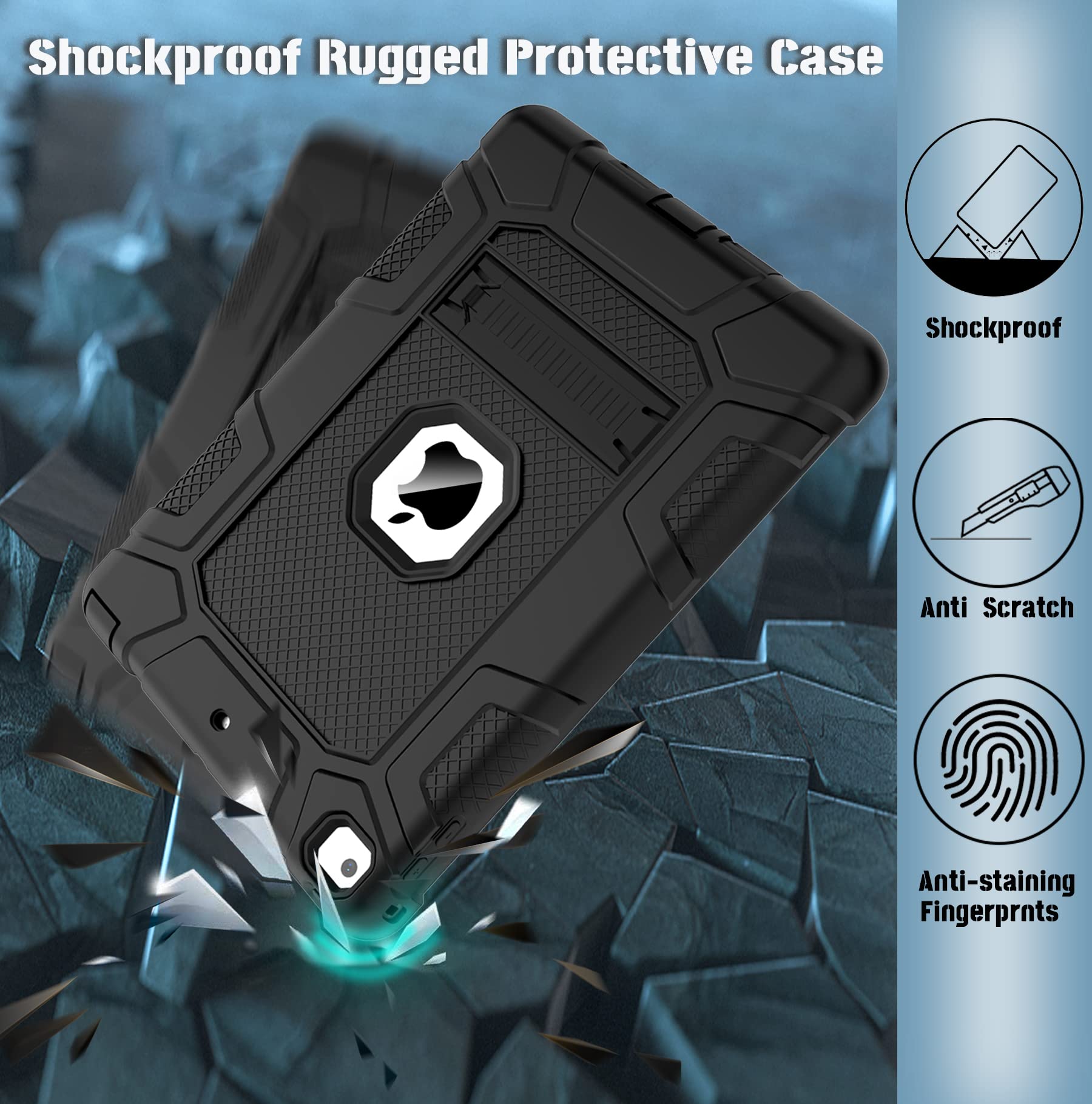 iPad Mini 5 Case, iPad Mini 4 Case, Hybrid Three Layer Armor Shockproof Rugged Drop Protection Cover Case Built with Kickstand for iPad Mini 4/5 7.9 Inch