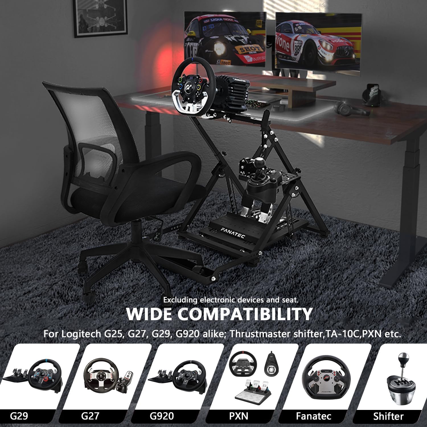 Dardoo X Frame Racing Wheel Stand Foldable Fit for Logitech G25, G27, G29, G920 Thrustmaster T300RS GT Adjustable Racing Simulator Steering,NOT Included Wheel Pedal Handbrake and Shifter