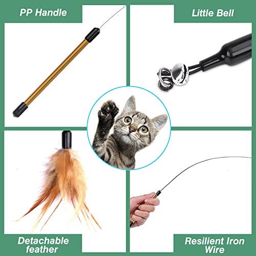 Pawaboo Feather Teaser Cat Toy, Interactive Feather Wand Cat Toy Flying Feather Cat Catcher with Extra Long 34.5" Wand and Small Bell, Fun Exerciser Playing Toy for Kitten or cat, Brown Feather
