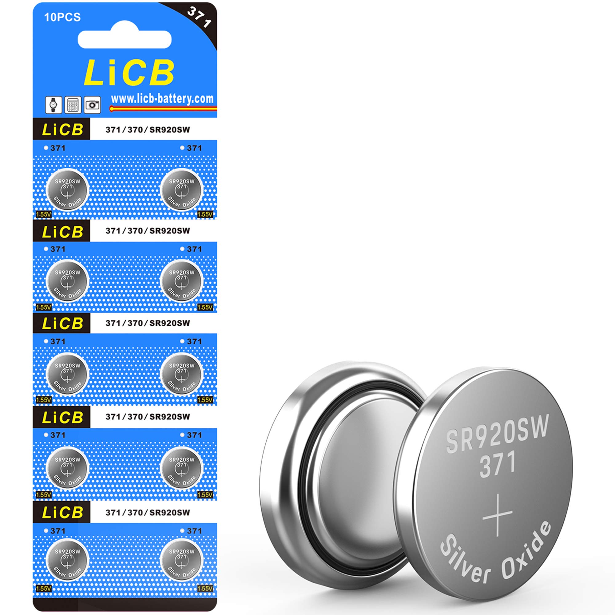 LiCB 10 Pack 371 SR920SW Watch Battery,Long-Lasting & Leak-Proof,High Capacity Silver Oxide 1.55V Button Cell Batteries for Watch