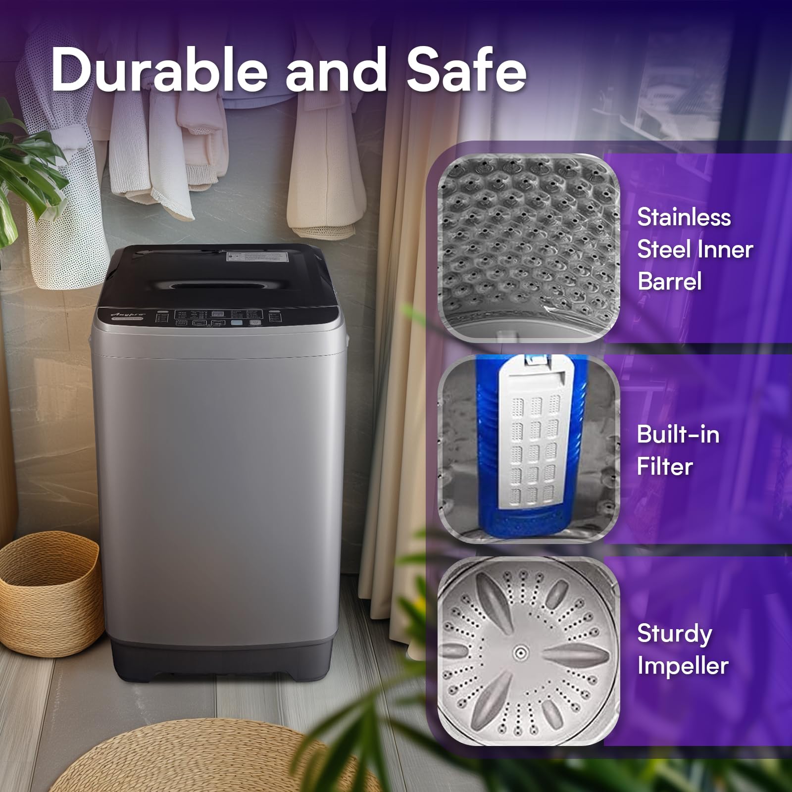 Anypro Small Portable Washing Machine 13LBS Portable Washer Machine with Drain Dump, 10 Programs/8 Water Levels/LED Display Full Automatic Mini Laundry Machine, Lavadora Portatil for Apartment RV Dorm