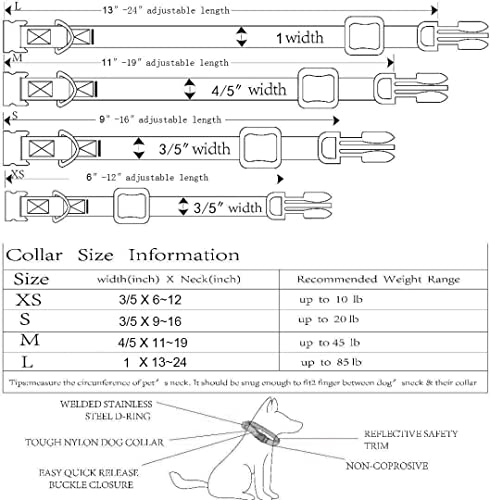 LovelyDog Embroidered Personalized ID Collar, 4 Adjustable Sizes: Extra-Small, Small, Medium, Large with Dog Name Phone#, Reflective Pet Pink Collars for Boy & Girl Dogs, X XS M L XL