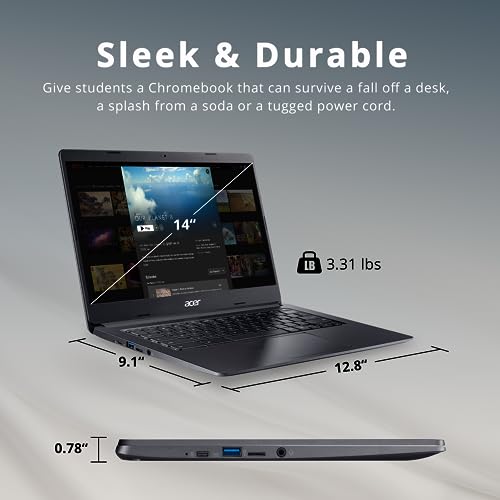 acer Chromebook 314 14" FHD IPS Touchscreen Laptop, Intel Celeron N4020, 4GB LPDDR4 RAM, 64GB eMMC, Intel UHD Graphics 600, Wi-Fi 5, 720p HD Camera, Chrome OS, Charcoal Black, 32GB USB Card