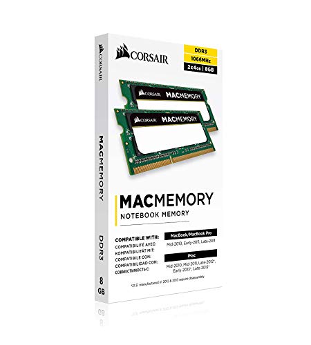 Corsair CMSA8GX3M2A1066C7 Apple 8 GB Dual Channel Kit DDR3 1066 (PC3 8500) 204-Pin DDR3 Laptop SO-DIMM Memory 1.5V, Beige