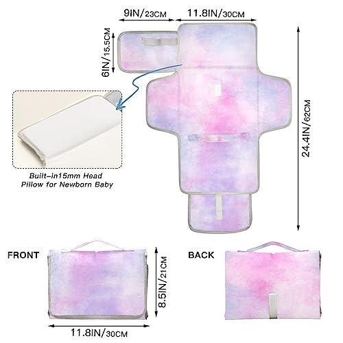 Colorful Tie Dye Portable Baby Changing Pad Travel Diaper Changing Pad Foldable Waterproof Changing Station with Built-in Pillow for Baby Newborn Essentials