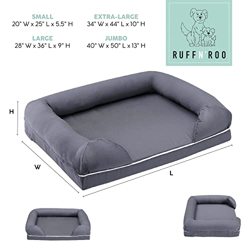 Classic Brands Ruff n' Roo X-Large Waterproof Bolster Cotton and Memory Foam Dog Bed with Non-Slip Bottom, Grey