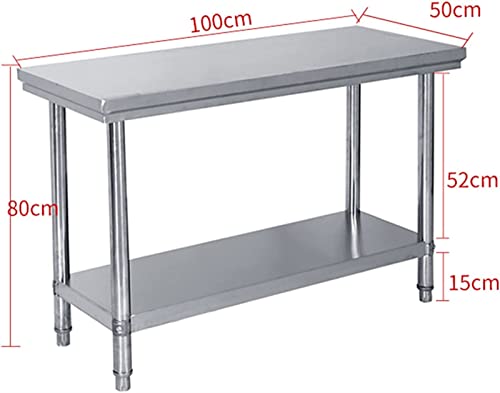Commercial Kitchen Work Catering Table for Hotel, Kitchen Worktable Stainless Steel Table Heavy Duty Table Commercial Work Table with Undershelf and Adjustable Feet for Restaurant Rack (Size : 100x50